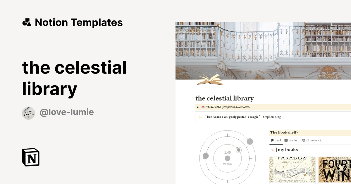 תבנית the celestial library | Marketplace של Notion