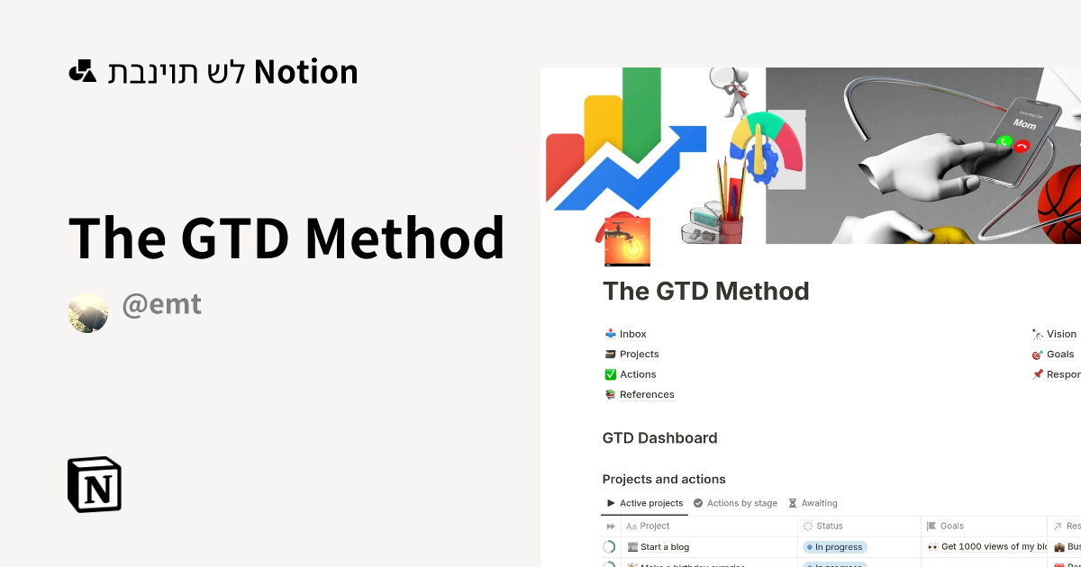 תבנית The GTD Method | Marketplace של Notion