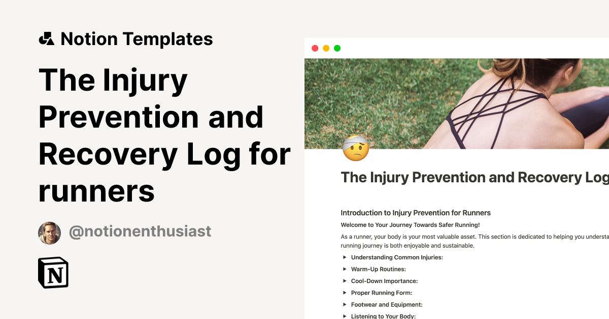 תבנית The Injury Prevention and Recovery Log for runners מאת David ...