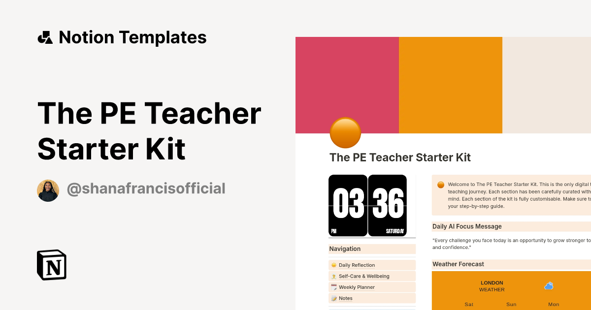 תבנית The PE Teacher Starter Kit מאת Shana Francis Mentoring and ...