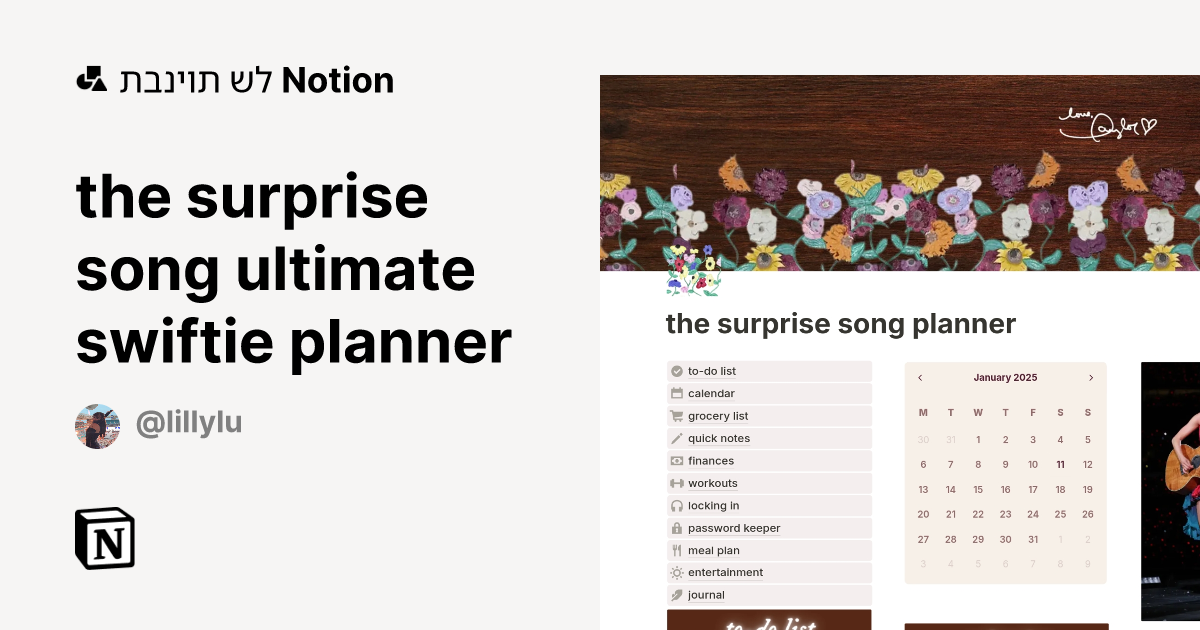 תבנית the surprise song ultimate swiftie planner | Marketplace של Notion