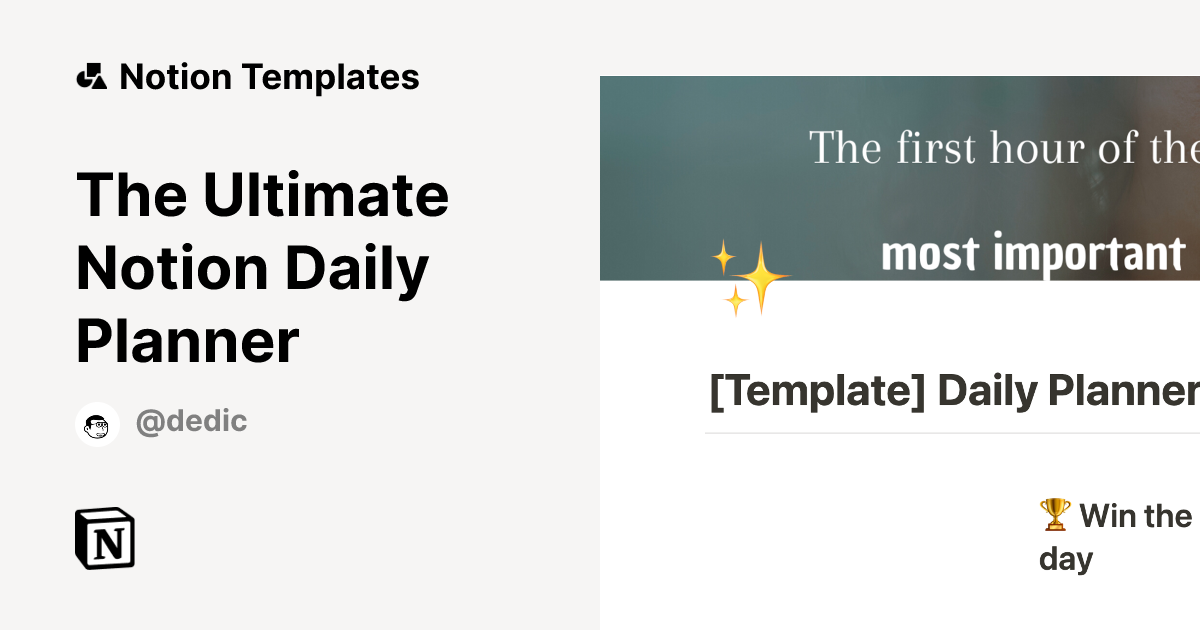 תבנית The Ultimate Notion Daily Planner מאת Dedic | Marketplace של Notion