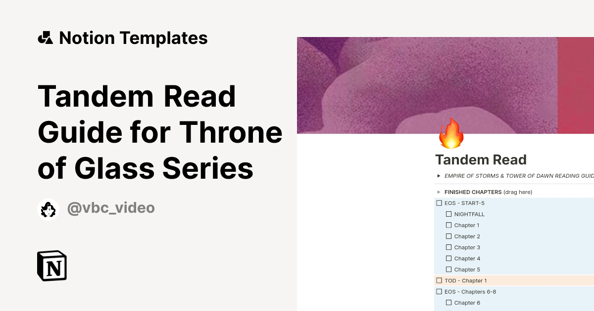 תבנית Tandem Read Guide for Throne of Glass Series | Marketplace של Notion