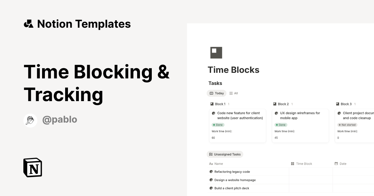 תבנית Time Blocking & Tracking | Marketplace של Notion