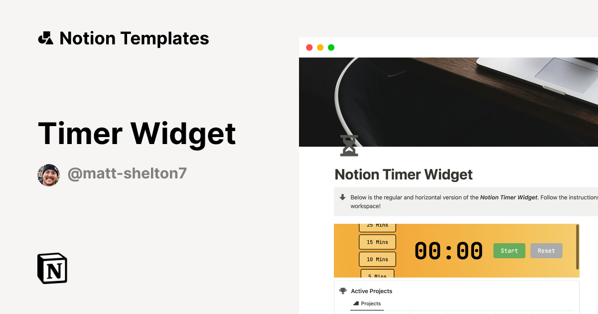 תבנית Timer Widget מאת Matt Shelton | Marketplace של Notion