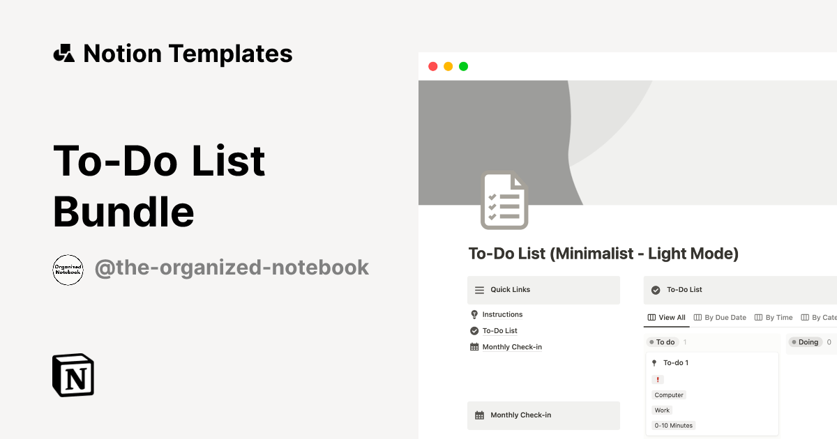 תבנית To-Do List Bundle מאת The Organized Notebook | Marketplace של Notion