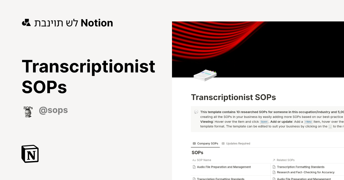 תבנית Transcriptionist SOPs | Marketplace של Notion