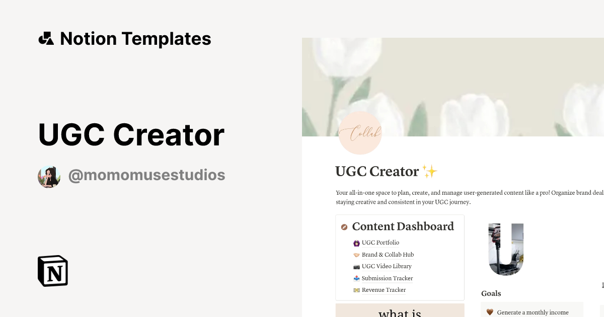 תבנית UGC Creator מאת momomuse studio | Marketplace של Notion