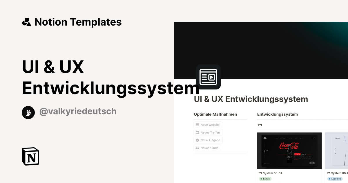תבנית UI & UX Entwicklungssystem מאת Valkyrie | Marketplace של Notion