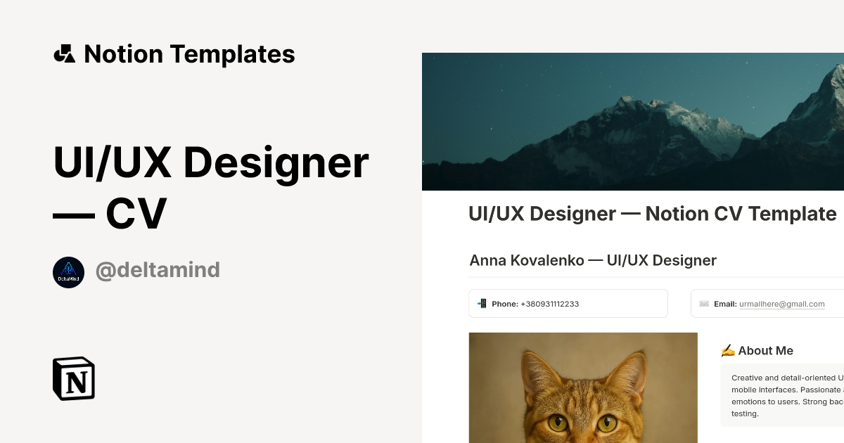 תבנית UI/UX Designer — CV | Marketplace של Notion