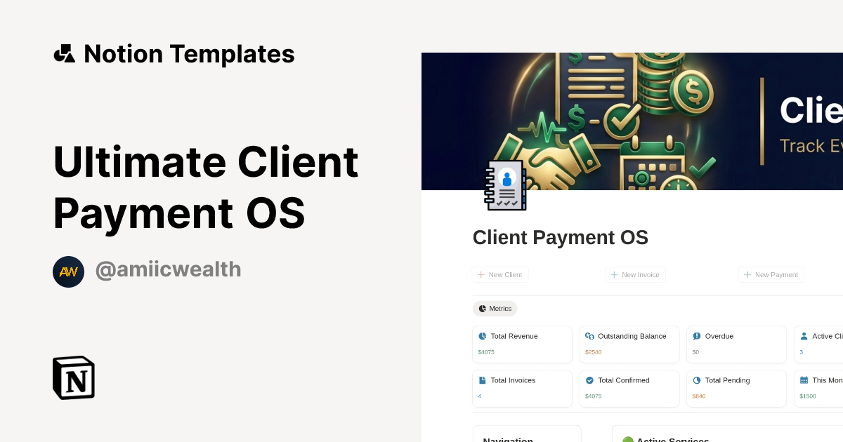 תבנית Ultimate Client Payment OS מאת AMIIC Wealth | Marketplace של Notion