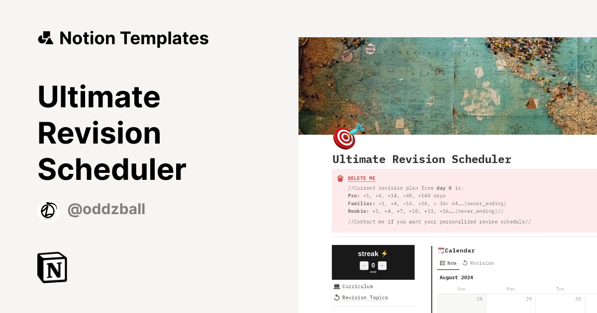 תבנית Ultimate Revision Scheduler | Marketplace של Notion