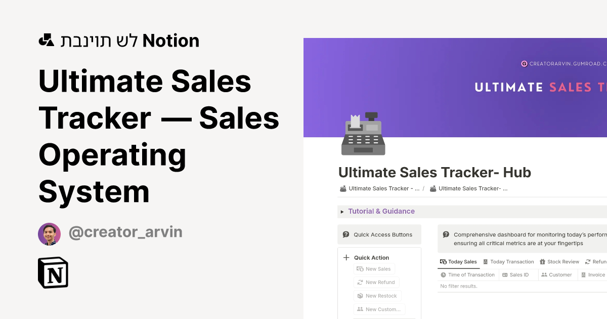תבנית Ultimate Sales Tracker — Sales Operating System מאת Arvin Asyikin ...