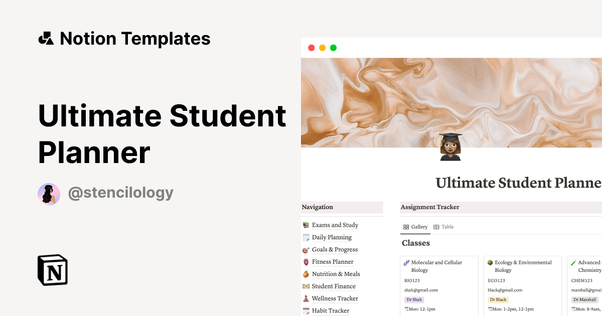 תבנית Ultimate Student Planner | Marketplace של Notion
