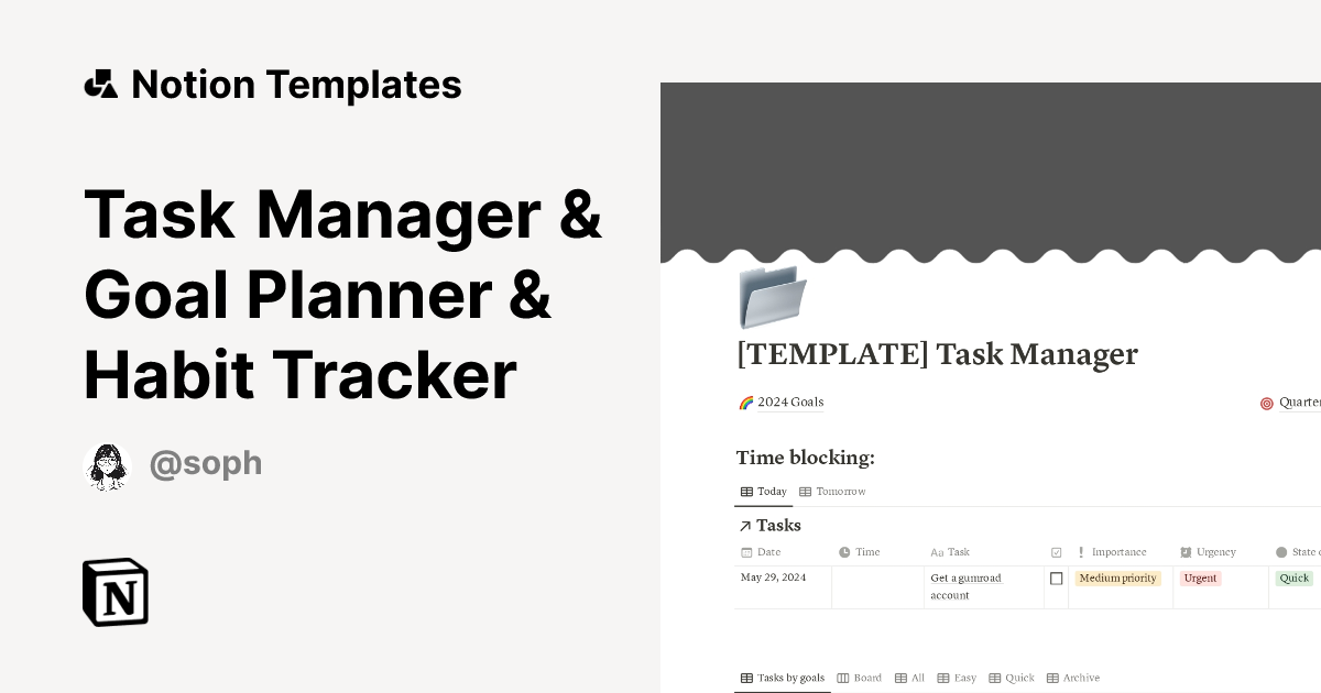 תבנית Task Manager & Goal Planner & Habit Tracker מאת Sofia Bil ...