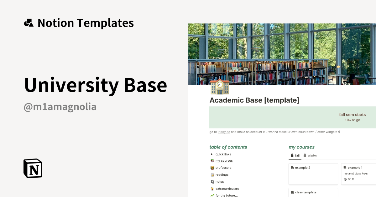 תבנית University Base מאת Mia | Marketplace של Notion