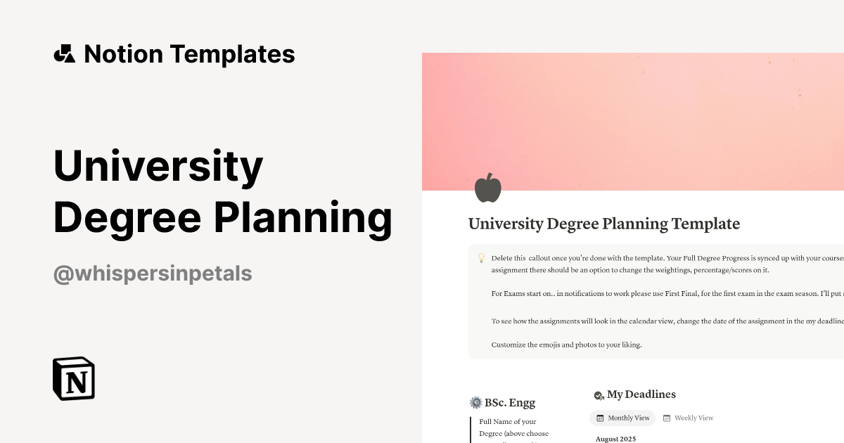 תבנית University Degree Planning | Marketplace של Notion