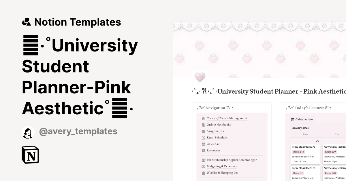 תבנית 𐙚‧˚University Student Planner-Pink Aesthetic˚𐙚‧ | Marketplace של ...