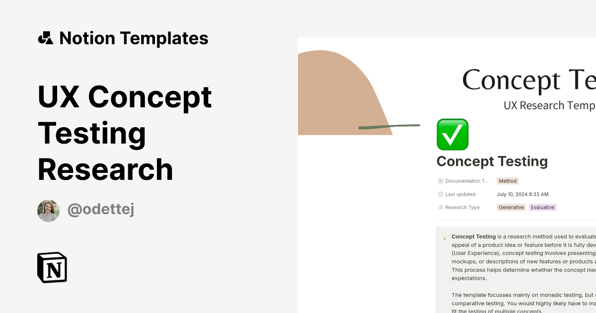 תבנית UX Concept Testing Research | Marketplace של Notion
