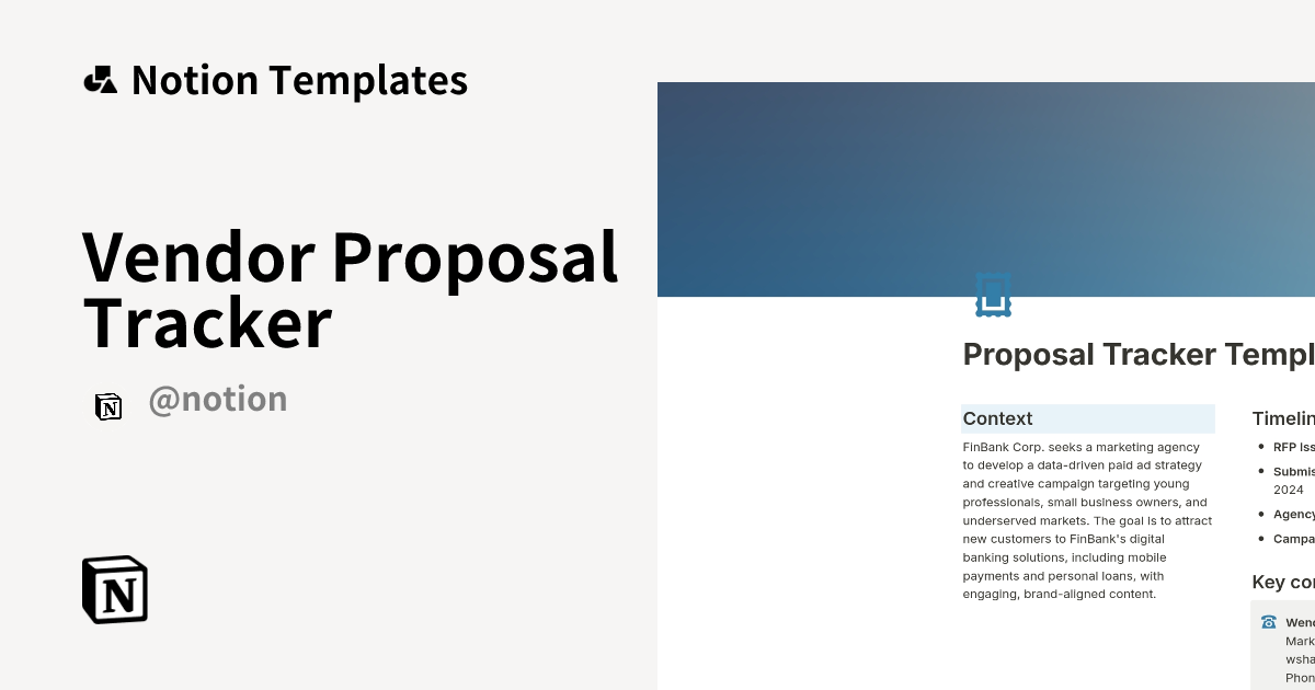 תבנית Vendor Proposal Tracker מאת Notion | Marketplace של Notion