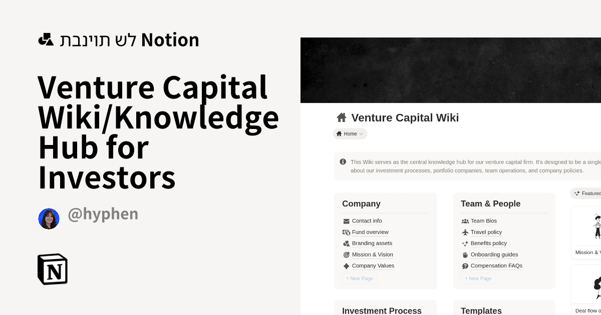 תבנית Venture Capital Wiki/Knowledge Hub for Investors מאת Nicole ...