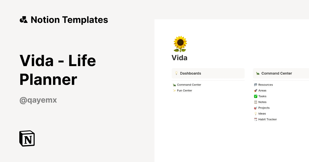 תבנית Vida - Life Planner מאת qayemx | Marketplace של Notion
