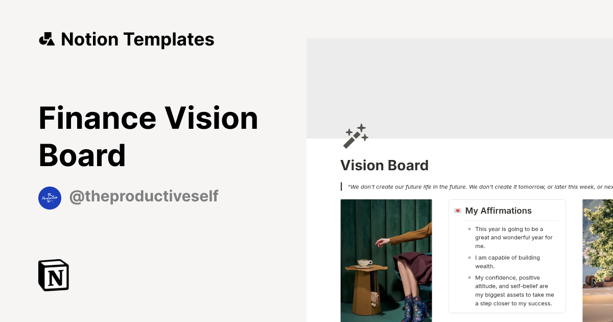 תבנית Finance Vision Board | Marketplace של Notion