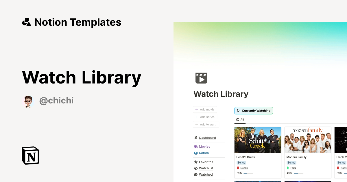 תבנית Watch Library | Marketplace של Notion
