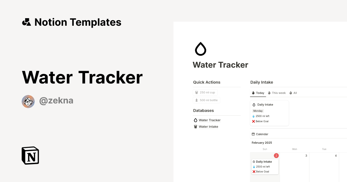 תבנית Water Tracker | Marketplace של Notion