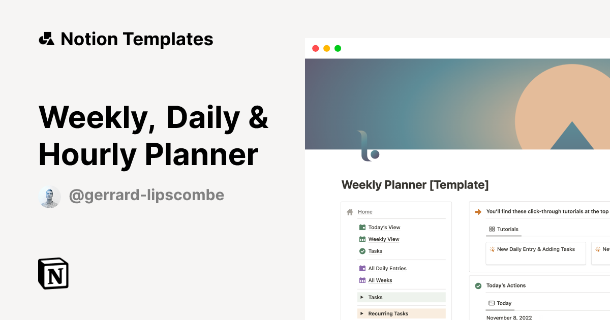 תבנית Weekly, Daily & Hourly Planner | Marketplace של Notion