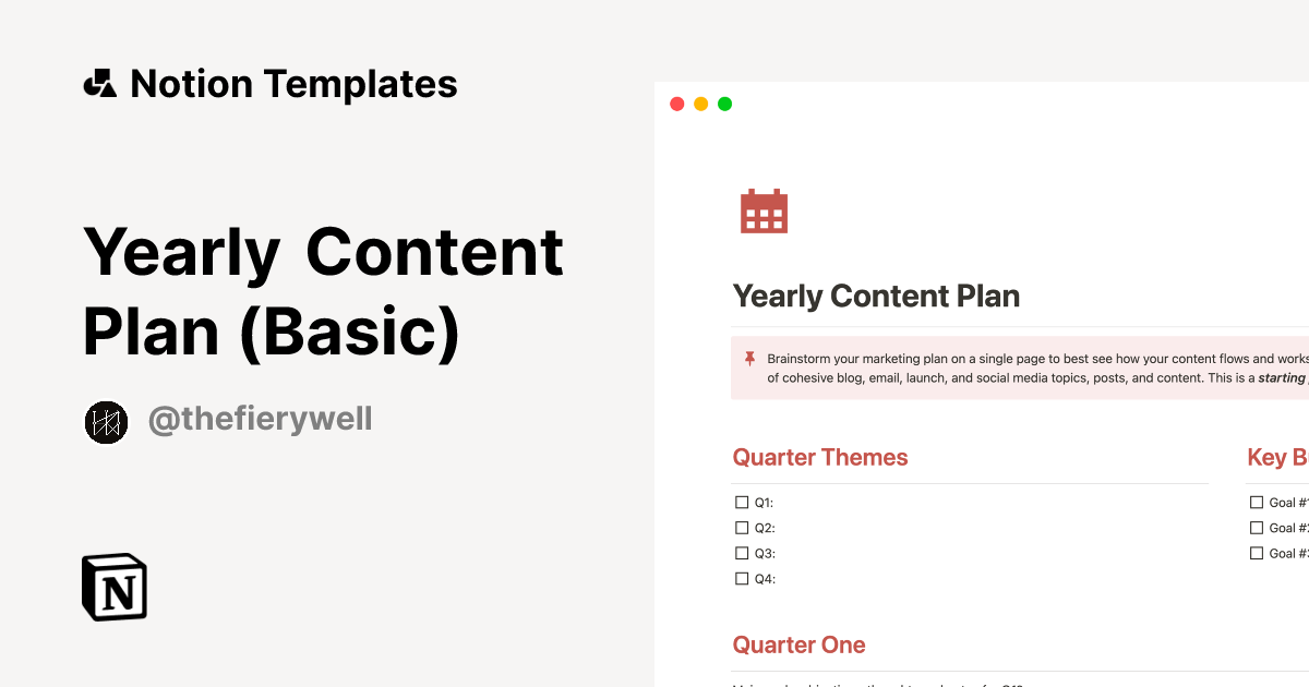 תבנית Yearly Content Plan (Basic) | Marketplace של Notion