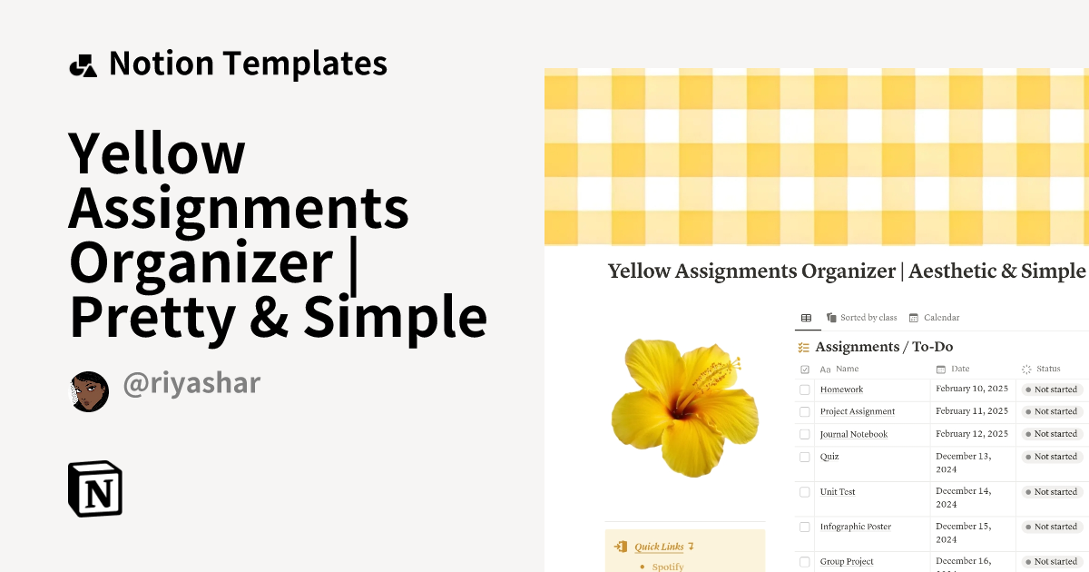 תבנית Yellow Assignments Organizer | Pretty & Simple | Marketplace של ...