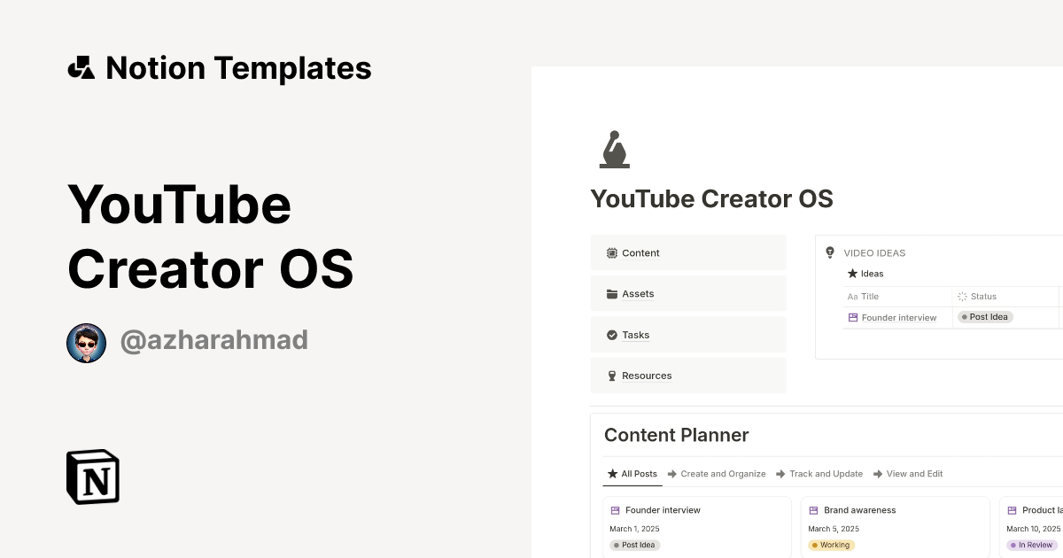 תבנית YouTube Creator OS מאת Azhar Ahmad | Marketplace של Notion