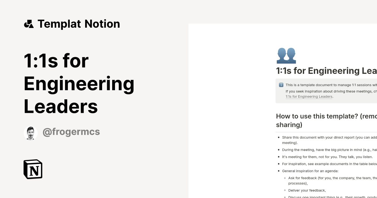 1:1s for Engineering Leaders Templat oleh Mirek Stanek | Notion Marketplace
