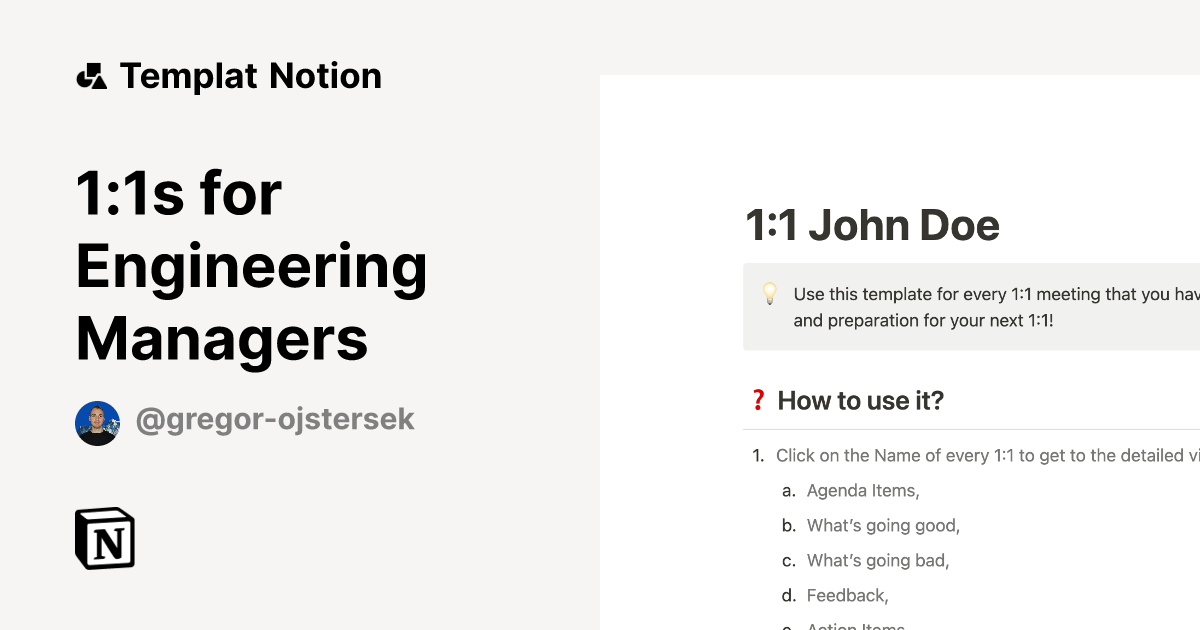1:1s for Engineering Managers Templat oleh Gregor Ojstersek | Notion ...