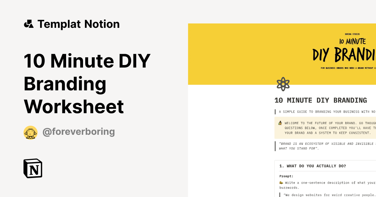 10 Minute DIY Branding Worksheet Templat oleh Eden | Notion Marketplace
