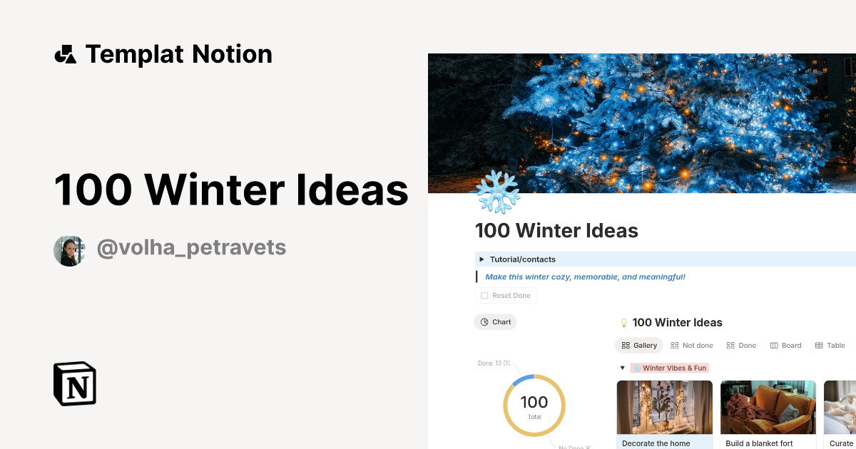 100 Winter Ideas Templat oleh Volha Petravets | Notion Marketplace