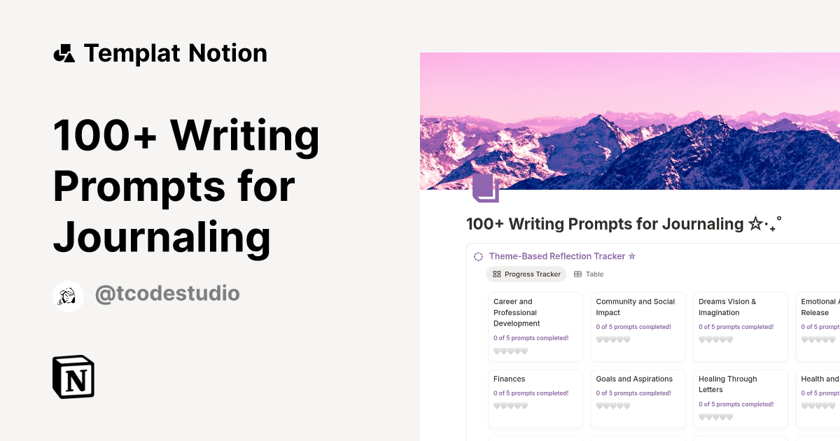 100+ Writing Prompts for Journaling Templat oleh bytanvy | Notion ...