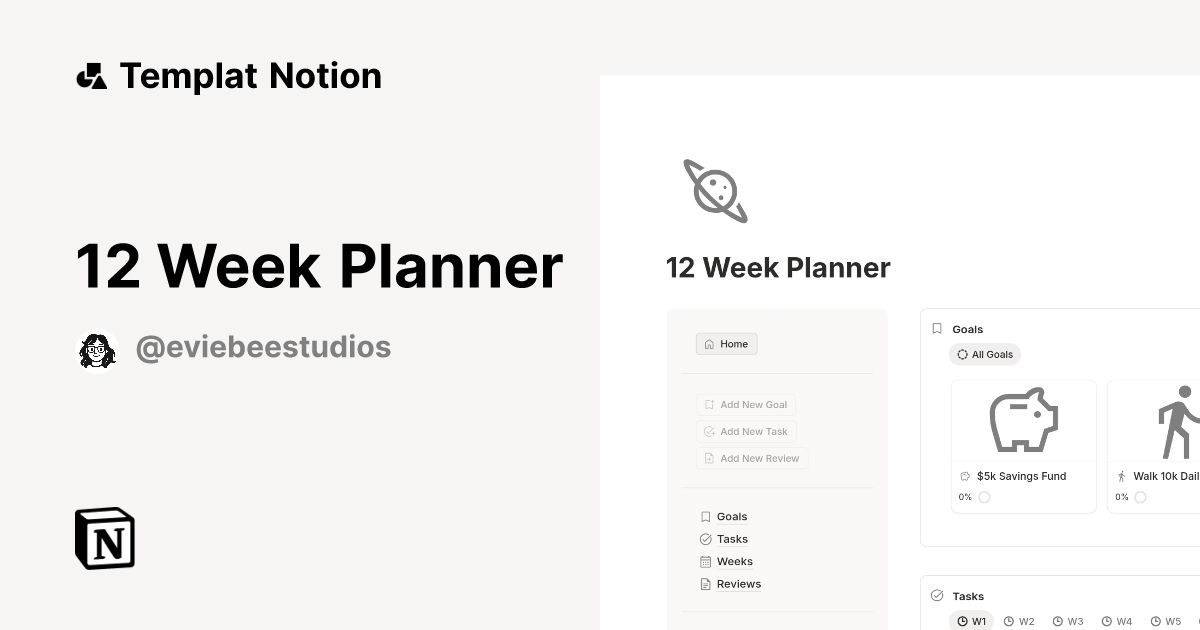 12 Week Planner Templat oleh Rajashree | Notion Marketplace