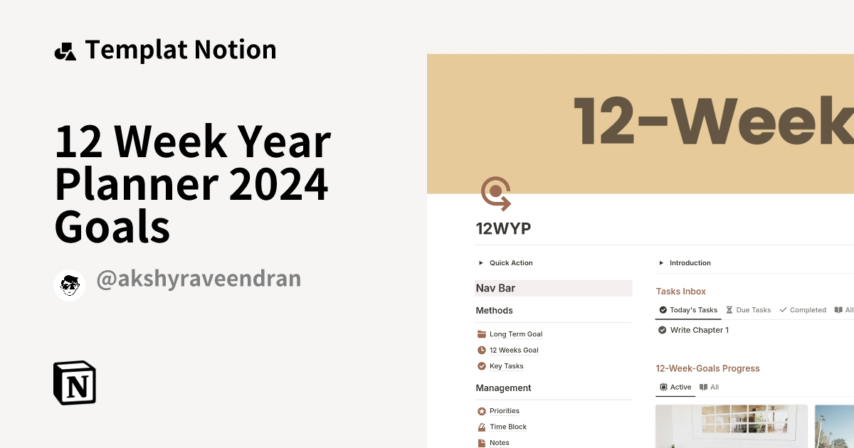 12 Week Year Planner 2024 Goals Templat oleh Akshay Raveendran | Notion ...