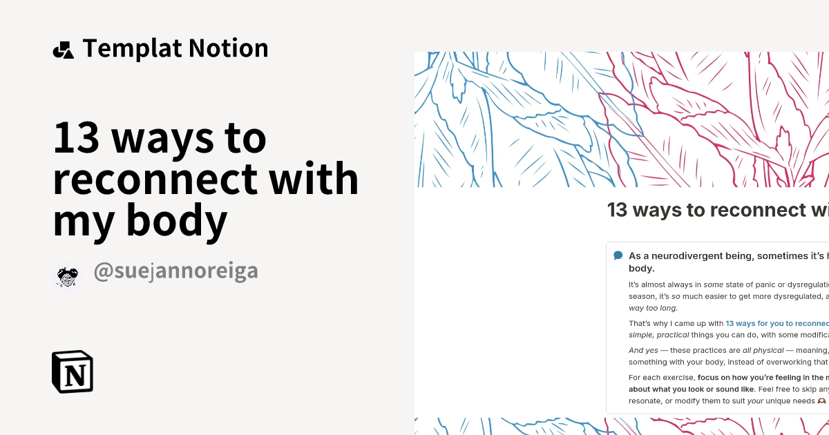 Templat 13 ways to reconnect with my body | Notion Marketplace