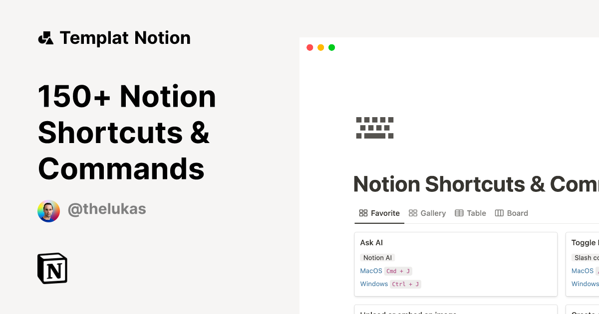 Templat 150+ Notion Shortcuts & Commands | Notion Marketplace