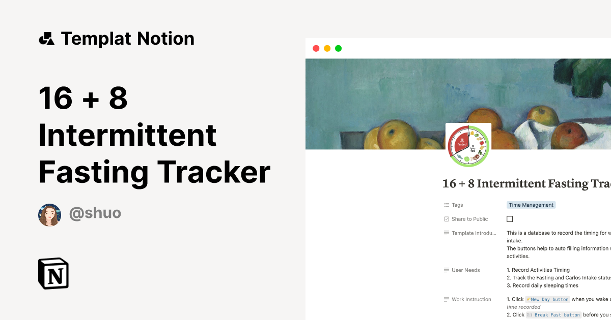 Templat 16 + 8 Intermittent Fasting Tracker | Notion Marketplace
