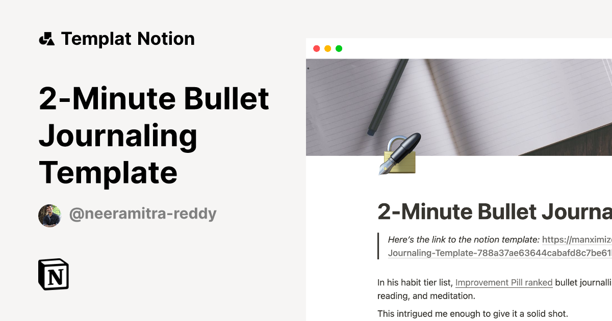 Templat 2-Minute Bullet Journaling Template | Notion Marketplace