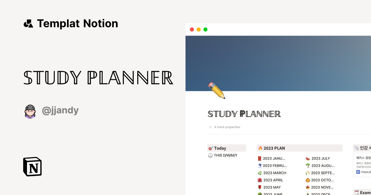 Templat 𝕊𝕋𝕌𝔻𝕐 ℙ𝕃𝔸ℕℕ𝔼ℝ | Notion Marketplace