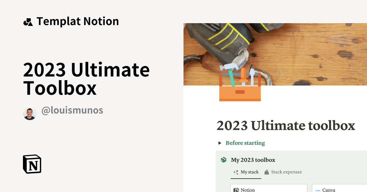 2023 Ultimate Toolbox Templat oleh Louis Munos | Notion Marketplace