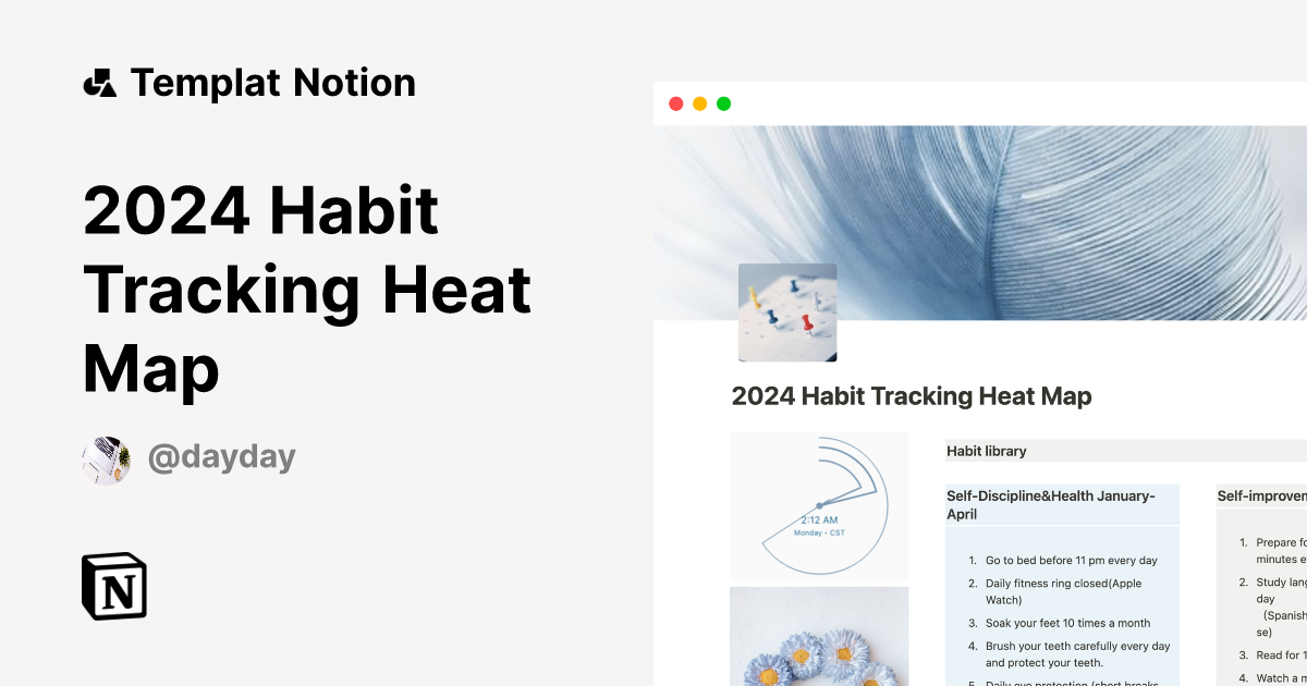 2024 Habit Tracking Heat Map Templat oleh Diyay | Notion Marketplace