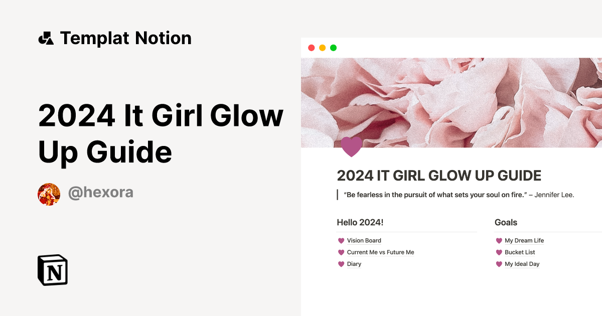 2024 It Girl Glow Up Guide Templat oleh HEXORA | Notion Marketplace