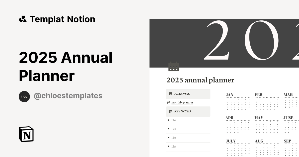 2025 Annual Planner Templat oleh Chloe's Templates | Notion Marketplace