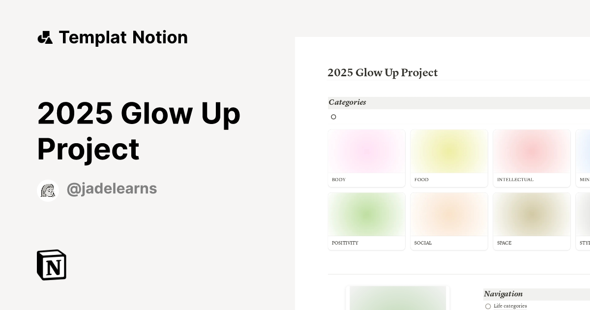 2025 Glow Up Project Templat oleh Jade | Notion Marketplace